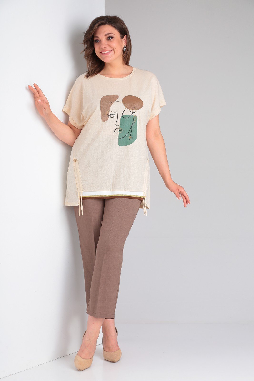 Костюм брючный 4051 кэмел Shetti купить - 7% скидка | в наличии